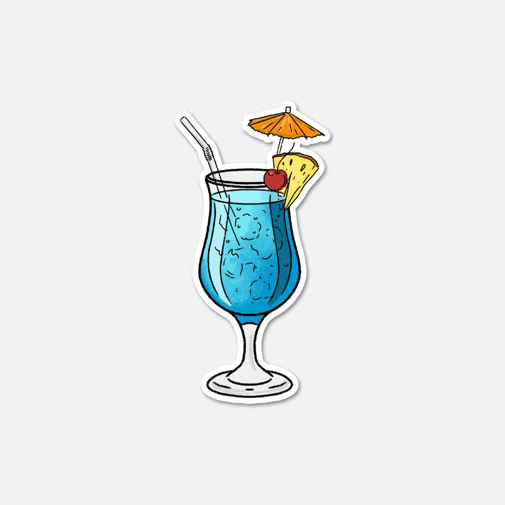 Blue Lagoon Cocktail Sticker – Waterproof & Vibrant – Footnotes Paper